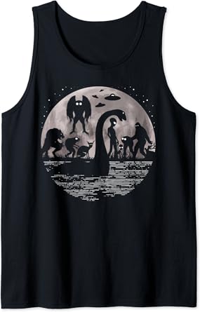 Amazon.com: Bigfoot Loch Ness Monster Mothman And Aliens! Funny Cryptid Tank Top : Clothing ...